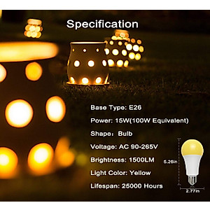 GREENIC LED Outdoor Yellow Led Light Bulb 15W A21 1500LM(100 watt Equivalent) E26 Medium Base Garden Patio Porch Light, 2 Pack
