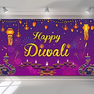 Happy Diwali Backdrop Banner Diwali Wall Backdrops Photography Background Banners and Signs Diwal Party Decorations Supplies for Indian Light Celebration Party, Happy Diwali Festival, 72 x 43 Inch