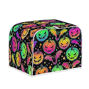 Gomyblomy Pumpkins & Bats Print Toaster Cover, Halloween Themed Microwave Protector with Handles, Lightweight Washable 4-Slice Toaster Dust Cover, Holiday Decoration