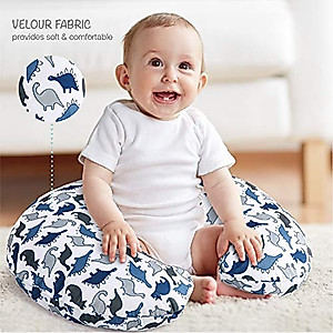 The Peanutshell Nursing Pillow Cover Set for Baby Boys or Girls | Dinosaur & Navy Blue Minky Dot | Unisex 2 Pack
