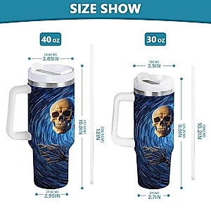 Slewiaeky Tumbler with Handle 40 oz Goth Skull Classic Wolf Travel Mug with Lid and Straw Stainless Steel Vacuum Insulated Water Bottle Cup for Iced Tea Coffee Cold Beverages Cup Holder Friendly