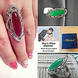 Ajojewel Big Green Resin Stone Rings With Black Rhinestone Women Vintage Jewelry (Green, 8)