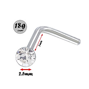 3Pcs L Shaped Nose Ring 18g Surgical Stainless Steel And 20g Retainer Nostril Piercing Studs Jewelry 2.5mm Clear Crystal