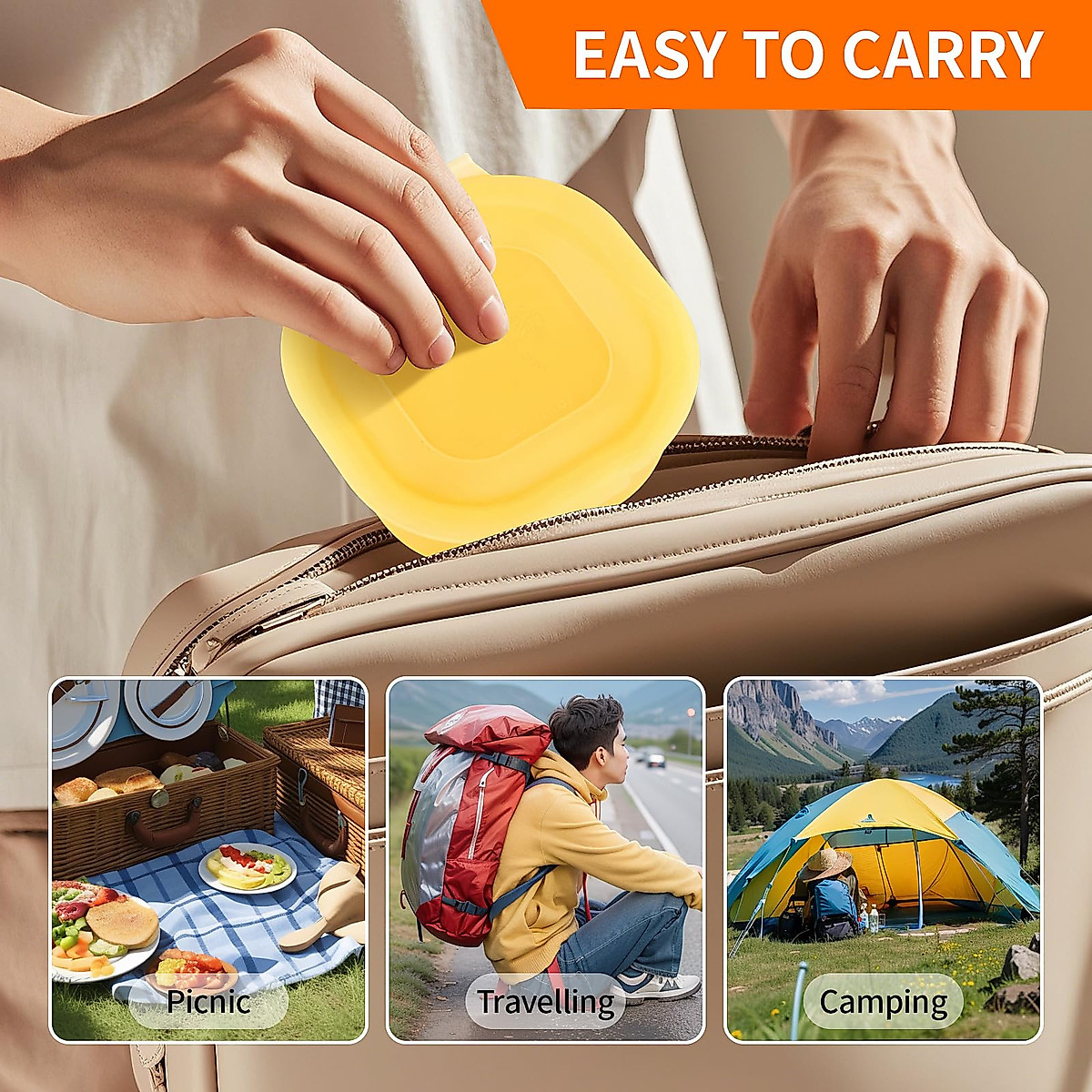 Silicone Cheese Container for Refrigerator, Yellow Sliced Cheese Container Holder Cheese Storage Keeper for fridge, Snack Food Storage Container Box, 7oz Bowl with Lid Stackable Dishwash-safe