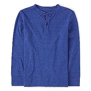 The Children's Place,Long Sleeve Jersey Henley Shirt,Renew Blue,Medium (7/8)