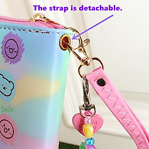 AACKS Smile Coin Purse Happy Face Wallet Girls Small Wallet Happy Kids Wallet with Charm Mini Coin Pouches with Strap Preppy Wallet Aesthetic Wallet Y2K for Women