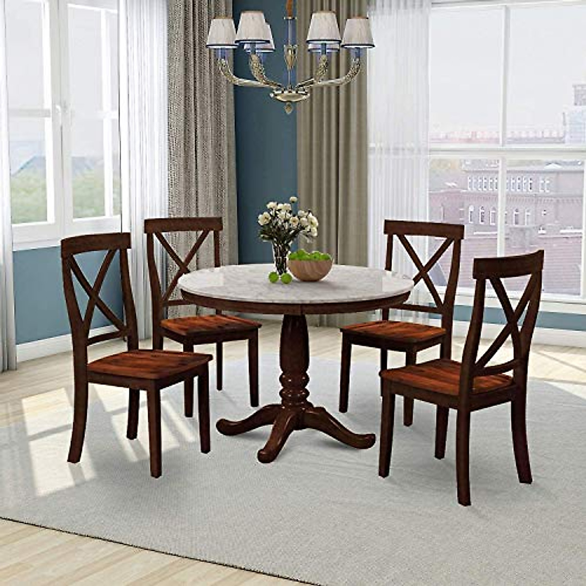 Harper & Bright Designs 5-Piece Farmhouse Round Dining Table and Padded Chair Set-Round Dining Table with Cushion Chairs, Wood Dining Table Set for Family Dining Area