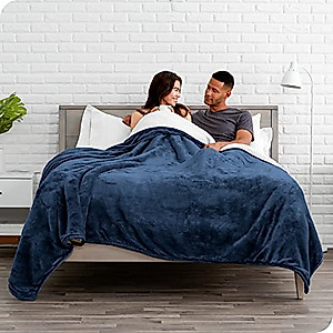 Bare Home Sherpa Fleece Blanket - Throw/Travel Blanket - Blanket for Bed, Sofa, Couch, Camping and Travel - Warm & Lightweight - Fluffy & Soft Plush Blanket - Reversible (Throw/Travel, Dark Blue)