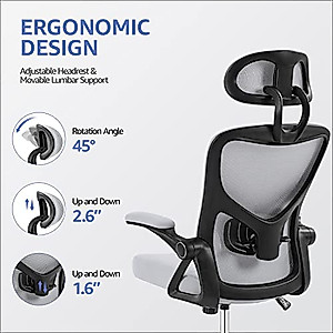 Yaheetech Executive Office Chair Ergonomic Desk Chair High Back Mesh Computer Chair with Lumbar Support Adjustable Armrest, Backrest and Headrest Swivel Chair for Manager Conference Room,Light Gray