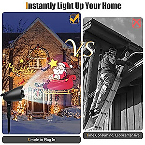 Safstar Christmas Projector Light, Outdoor Waterproof Decorative LED Lighting with Santa and Elk Pattern, Holiday Project Light for Party Xmas Decoration