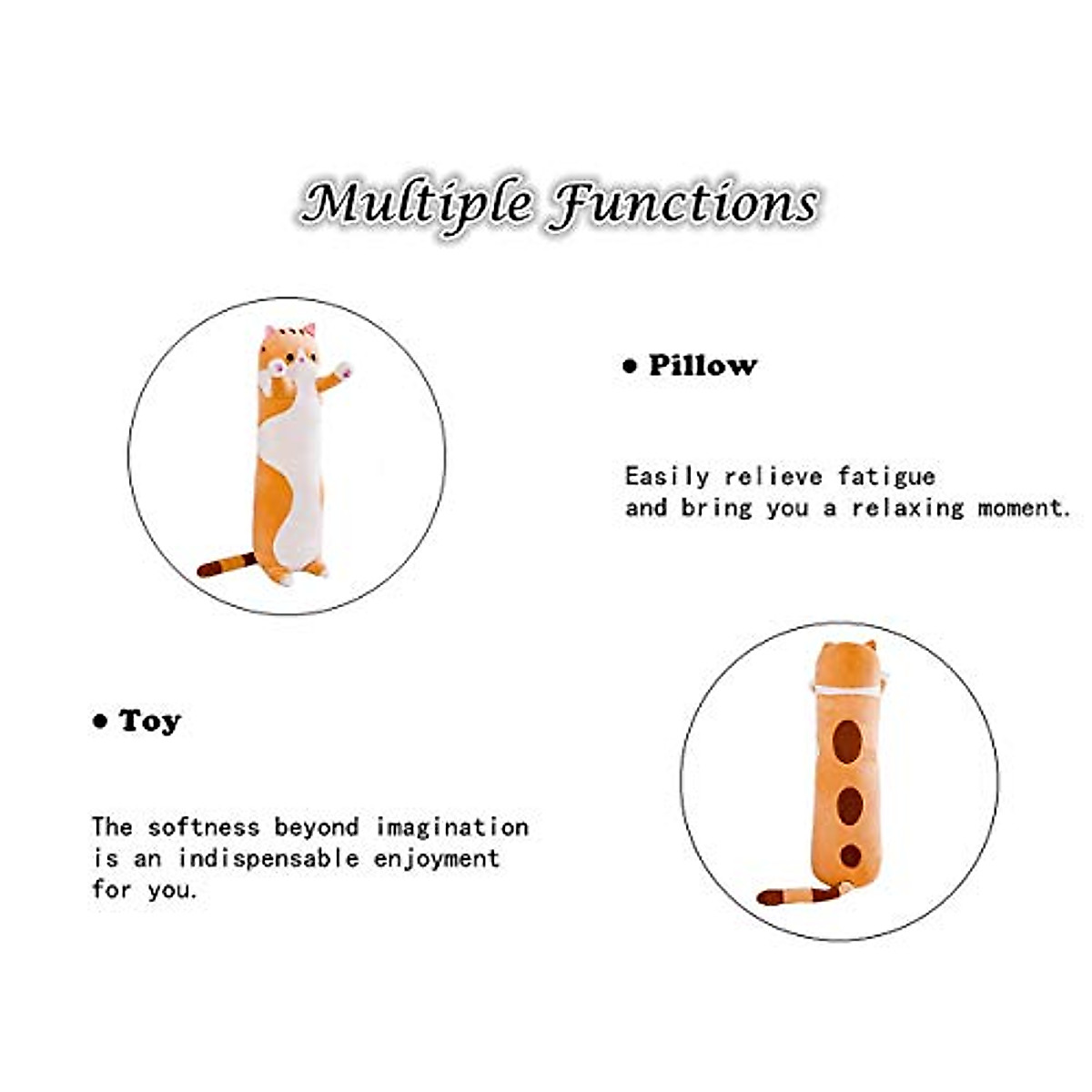 zhidiloveyou Long Plush Pillow of Cute Cat for Kids and Adults, Plush Toy Gift(27.5", Brown)