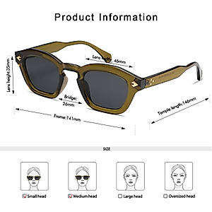 Appassal Retro Square Sunglasses for Women Mens Small Rectangle Sunnies AP3680,Olive Green/Grey