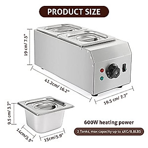 WICHEMI Chocolate Melting Pot Commercial Chocolate Tempering Machine 2 Tanks 9lbs Stainless Steel Chocolate Melter Pots Melting Machine Home Or Bakery Use