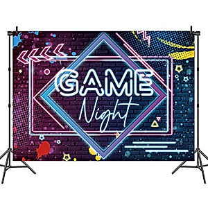 Game Night Theme Photography Backdrops Glow Neon Photo Background for Game On Birthday Party Decor Sleepover Slumber Prom Gaming Party Cake Table Decor Photobooth Supplies 7x5ft