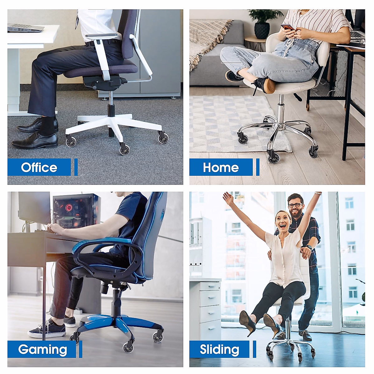 MaxGear Office Chair Wheels, 3 Inch Replacement Soft Mute Desk Caster Wheels for Work & Gaming Chair, Heavy Duty and Safe for All Floors & Hardwood, Universal Fit for 98% of Chairs, Set of 5, Black