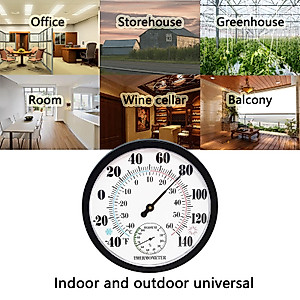 Indoor Outdoor Thermometer Hygrometer Large Wall Decor, 10 Inch Outdoor Thermometers for Patio Garden, Waterproof No Battery Needed Wall-Mounted Thermometers-White