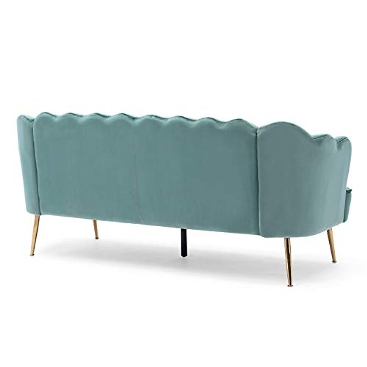 Christopher Knight Home Reitz Channel Stitch 3 Seater Shell Sofa - Velvet - Turquoise/Gold