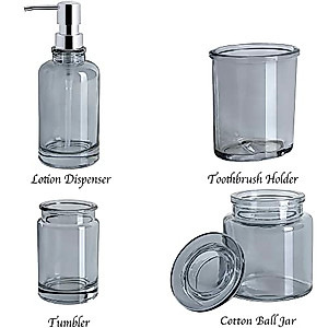 Allure Home Creation Halsey 4-Piece Glass Bath Accessory Set in Smoke Blue Grey Finish