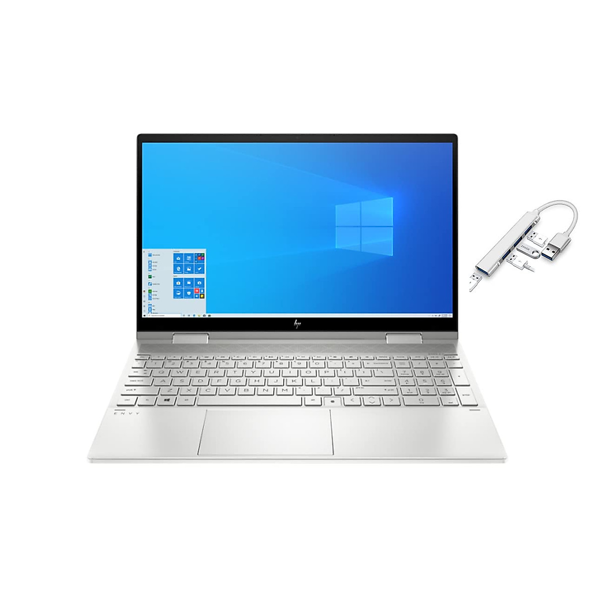 HP Envy X360 2-in-1 15.6 inch FHD Widescreen LED Touch-Screen Laptop,Intel Quad Core i5-10210U,8GB RAM,256GB SSD,Backlit Keyboard,Fingerprint,Windows 10 Home,with Woov Accessory Bundle,Silver,15-15.99 inches