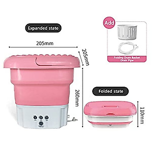 Portable Washing Machine, Mini Foldable Washer and Spin Dryer Small Foldable Bucket Washer for Camping, RV, Travel, Small Spaces, Lightweight and Easy to Carry (Pink)