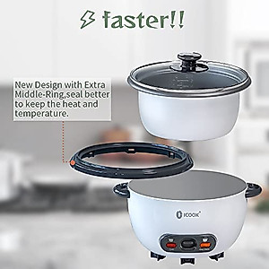ICOOK 3-Cup Uncooked 6-Cup Cooked Rice Cooker 0.6L Grains,Oatmeal,Cereals Cooker,Rice Warmer Steamer,Small Mini Rice Cooker,Removable Nonstick Pot,Full View Glass Lid,White
