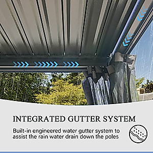 Domi Outdoor Living 10’ x 13’ Louvered Pergola with Adjustable Rainproof Roof, Outdoor Aluminum Frame Hardtop Gazebo for Backyard, Garden and Lawn w/Netting (Dark Gray)