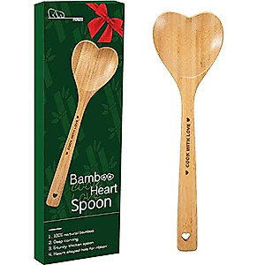 Wooden Heart Spoons - Heart Shaped Bamboo Spoon Kitchenware for Cooking with Love, Unique Mother's Day Gifts for Cooks Hostesses Mom Grandma Wife Weddings House Warming Kitchen Accessories