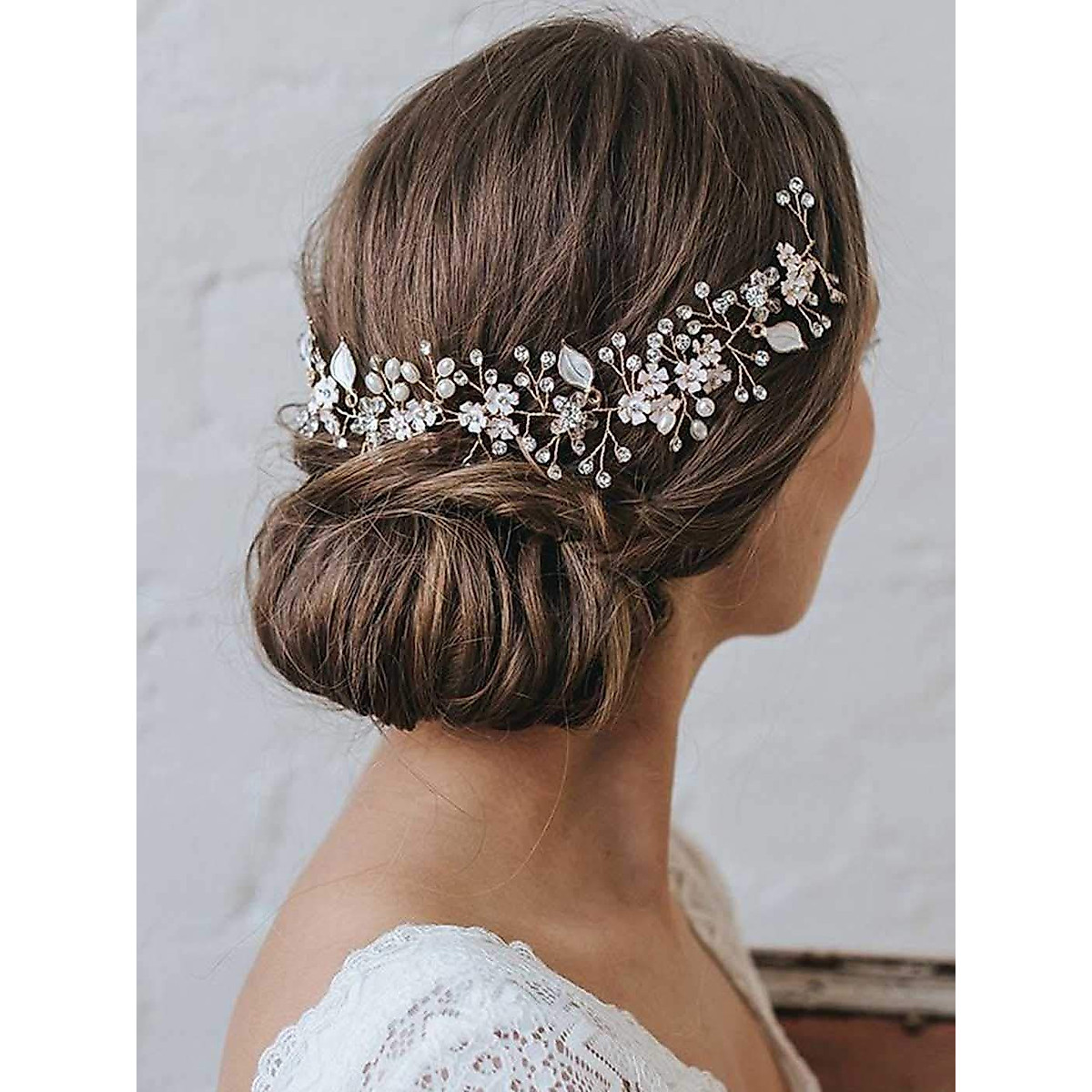 Unsutuo Flower Bride Wedding Headbands Silver Crystal Bridal Headpieces Leaves Hair Vine for Women and Girls (Silver)