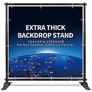 Banner Stand Backdrop - Banner Holder with Adjustable Poster Stand & Retractable Height Up to 5x7 - 8x10 ft Adjustable Telescopic Display Stand for Trade Show, Photo Booth, Wall Exhibitor Background