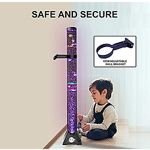 Brewish 4FT Sensory LED Water Bubble Fish Tube Floor Lamp with 20 Color Changing Night Light Effects– Fake Aquarium Tank & Gift for Kids, Autism - Remote Control & 12 Fishes (Wall Bracket Included)