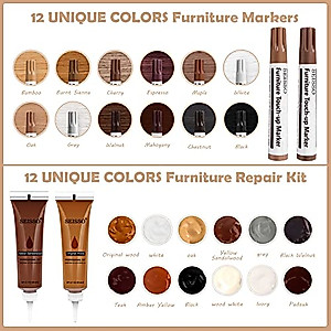 SEISSO Furniture Repair Kit, Wood Markers for Scratches, 12 Colors Furniture Touch-up Markers and Wood Fillers, New Upgrade Wood Repair Kit - Restore Wooden Table, Cabinet, Floors, Door