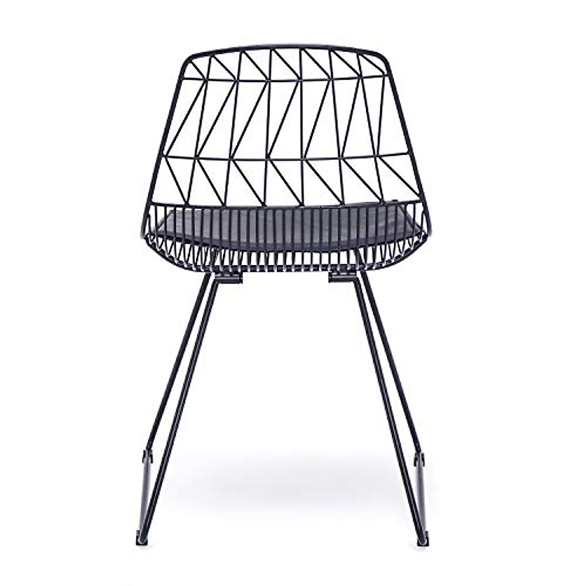 AC Pacific Metal Dining Chairs with Faux Leather Seat Pad, Modern Stackable Indoor Outdoor Stool for Kitchen, Patio, Bistro and Bar, Set of 2, Matte Black