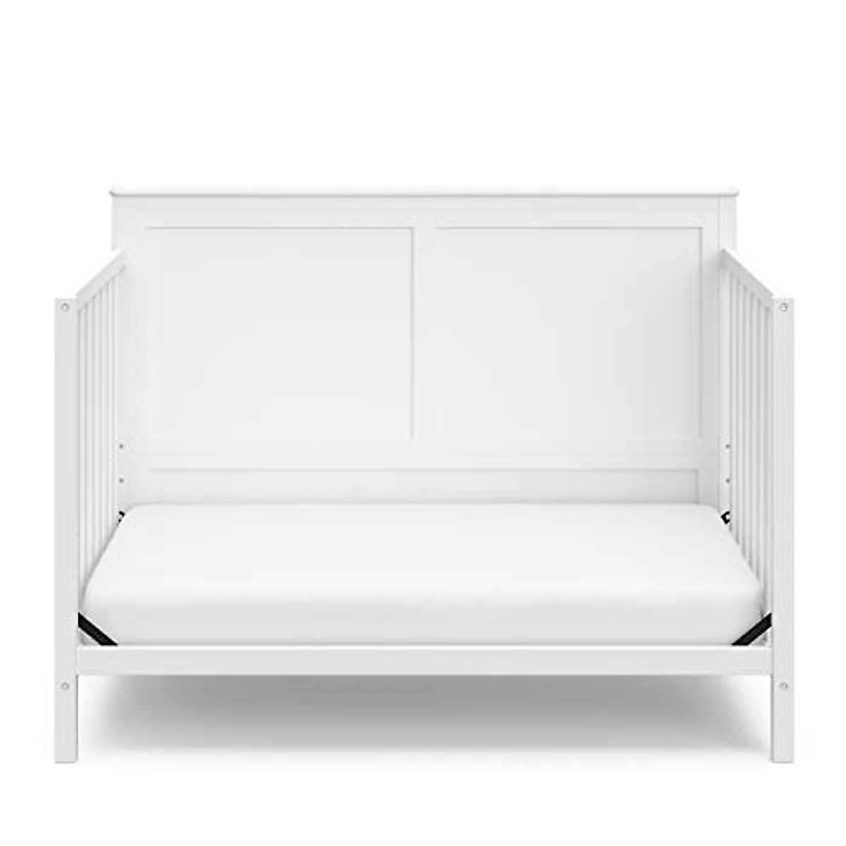 Storkcraft Alpine 5-in-1 Convertible Crib (White) – GREENGUARD Gold Certified, Converts to Toddler Bed and Full-Size Bed, Fits Standard Full-Size Crib Mattress, Adjustable Mattress Support Base