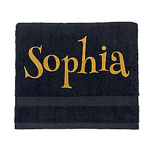 Stitches XXI Personalized Bath Towel. Luxury Embroidered Custom Bathroom Towel 100% Cotton Black 30x54 inches