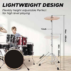 Starfavor Straight Cymbal Stand Double Braced Support Adjustable Height 22"-49", Heavy Duty Double Braced Legs with Non-Slip Rubber Feet for Sturdiness(ST 800)