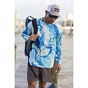 HUK Men's Pattern Pursuit Long Sleeve Performance Fishing Shirt, Seafoam-Lava, XX-Large