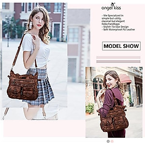 Angelkiss Purses and Handbag for Women Soft PU Leather Shoulder Handbag Hobo Bags Satchel Shoulder Bags Ladies Tote Crossbody Travel Bag BROWN