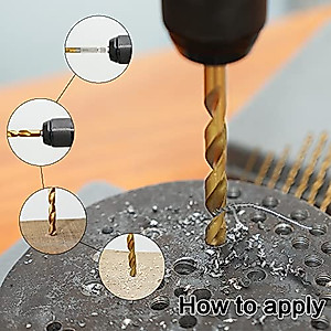 GMTOOLS 13 Pcs Titanium Coated Twist Hex Shank Drill Bit Set, 135 Degree Tip HSS Impact Drill Bit Set with Storage Case for Metal, Aluminum, Steel, Wood, Plastic, Quick Change Design 1/16" to 1/4"
