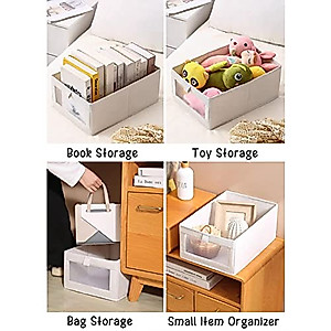 Fordonral 4 Pack Linen Storage Bins, Storage Containers for Organizing Clothing, Jeans, Toys, Books, Shelves, Closet, Wardrobe - Closet Organizers and Storage, Large Storage Boxes Baskets with Window