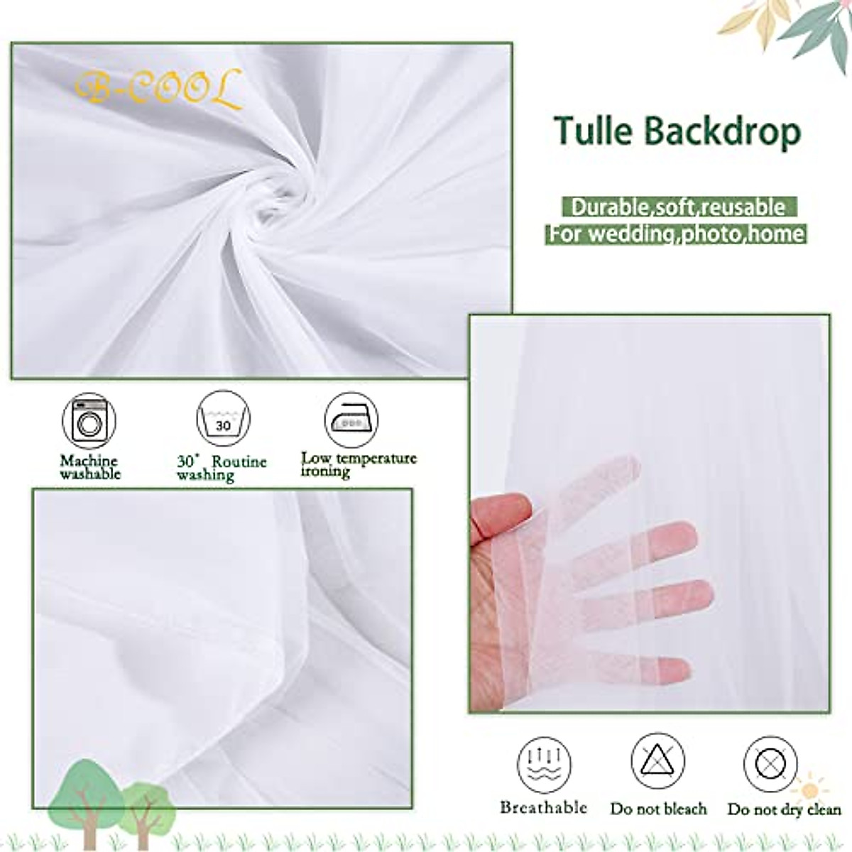 White Tulle Backdrop Curtains Wedding 2 Layer Sheer Drape Backdrop Cloth Polyester Backdrop for Baby Shower Parties Photography Props 5ftx7ft