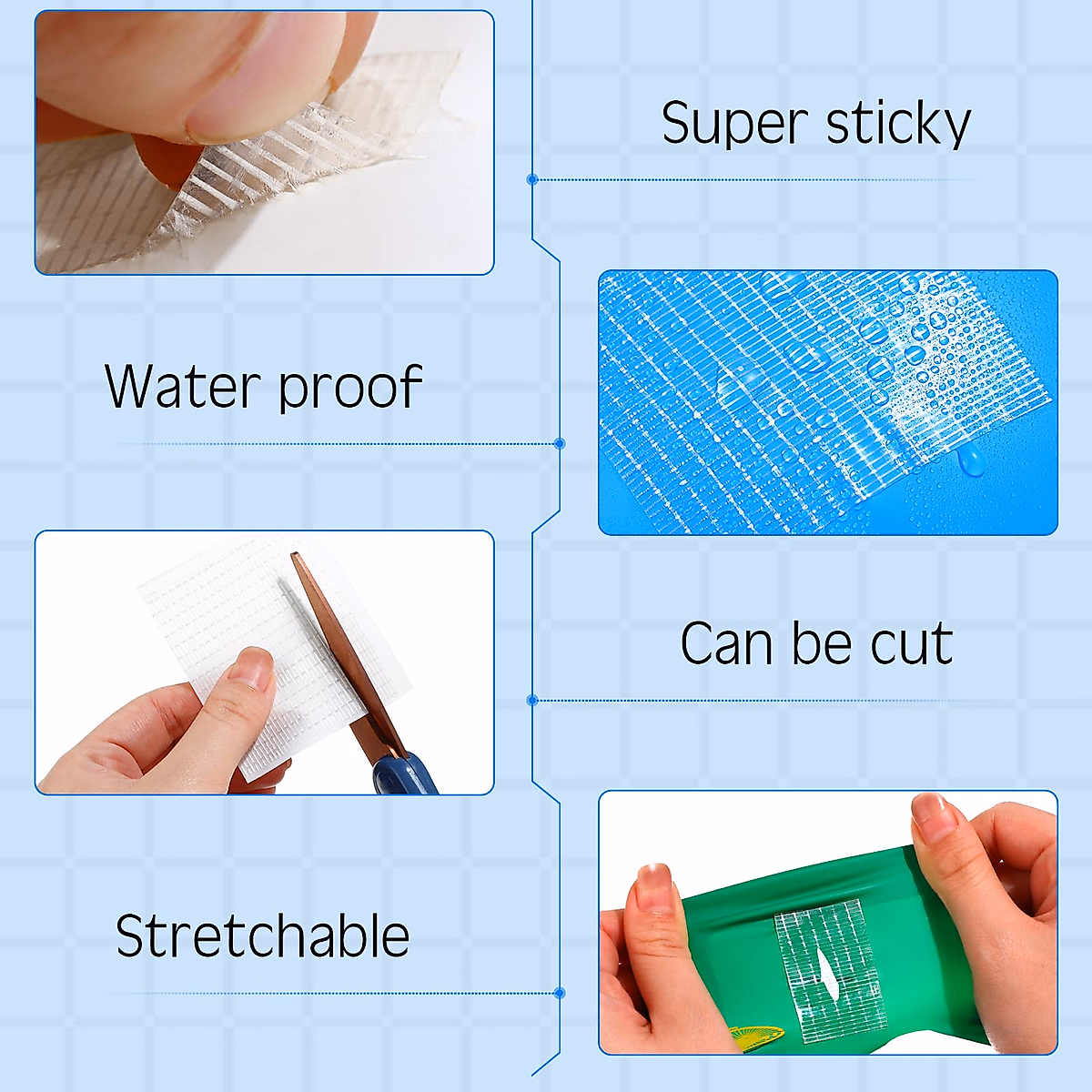 40 Pieces Fiberglass Pool Patch Repair Kit Air Bed Patch Repair Kit Self Adhesive Tape Reinforced Repair Tape Water Resistant for Air Mattress Swimming Pool Bounce House Tent, 2.17 x 2.56 Inch