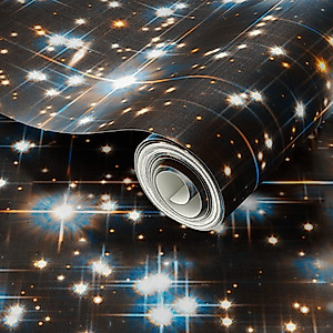 Peel & Stick Wallpaper Swatch - Stars Sparkle Star Field Dark Galaxy Universe Outer Space Photo Blue Nebula Black Custom Removable Wallpaper by Spoonflower