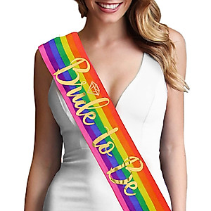 Rainbow Bride Gay Wedding Sash - Premium Bridal Grade Satin Metallic Gold Diamond Bride to Be Sash LGBTIQA+ Pride Lesbian Sash(DiaB2B Gld) RBW