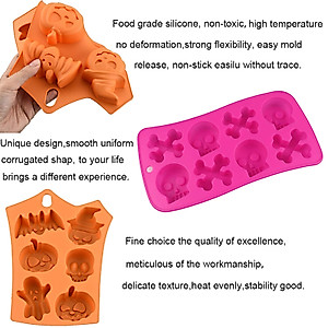 2 Pcs Halloween Silicone Baking Molds,6-Cavity Silicone Bat Pumpkin Face Skull Ghost Jelly Chocolate Mould,8-Cavity Skull Crossbones Ice Cube Trays,Candy Bread Soap Muffin Pumpkin Fondant Mold