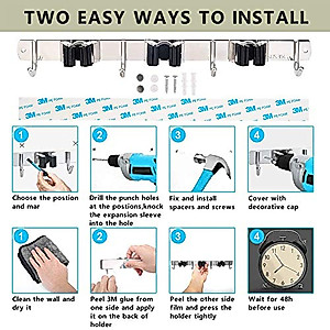 Broom Mop Holder Wall Mounted with 3 Racks 4 Hooks Heavy Duty Tools Hanger Garden Tool Organizer Garage Storage Rack Kitchen Utility Racks Home Hanger Closet Shed Basement