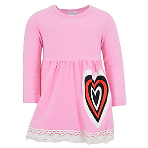 Unique Baby Girls Valentines Day Outfit Layered Heart Toddler Lace Trim Legging Set (7 Years, Pink)