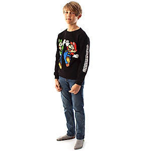 Super Mario Sweatshirt Luigi Character Gamers Black Long Sleeve Kids Boys Jumper 11-12 Years