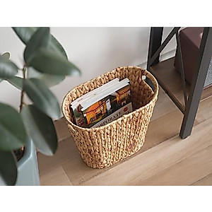 StorageWorks Wicker Waste Basket, Wicker Trash Basket with Built-in Handles, Handwoven Water Hyacinth Trash Can, Wicker Garbage Can for Bedroom, Bathroom, 1 Pack