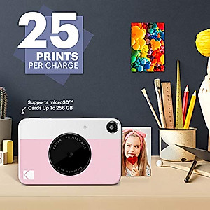 Kodak Printomatic Digital Instant Print Camera (Black) & Printomatic Digital Instant Print Camera (Pink) Print Memories Instantly & 2"x3" Premium Zink Photo Paper (50 Sheets) (Pack of 1)