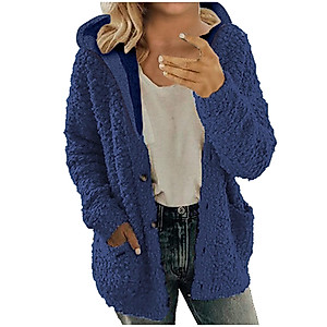 SHOPESSA my orders womens sherpa fleece jacket with hood open front button down jacket coat fluffy fuzzy cardigan thermal fuzzy long sleeve womens top deals of the day clearance prime lightning deals